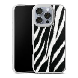 DeinDesign iPhone 16 Pro Handy Silikon H&uuml;lle Case wei&szlig; Handyh&uuml;lle Fur Muster Zebra Silikon Case