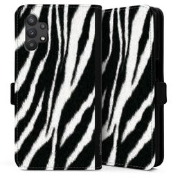 DeinDesign Galaxy A32 5G Handy Klapph&uuml;lle Handyh&uuml;lle aus Kunst Leder schwarz Flip Case Fur Muster Zebra Sideflip mit langer Lasche