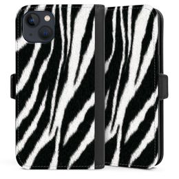 DeinDesign iPhone 13 Handy Klapph&uuml;lle Handyh&uuml;lle aus Kunst Leder schwarz Flip Case Fur Muster Zebra Sideflip mit Lasche