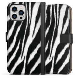 DeinDesign iPhone 13 Pro Max Handy Klapph&uuml;lle Handyh&uuml;lle aus Kunst Leder schwarz Flip Case Fur Muster Zebra Sideflip mit langer Lasche