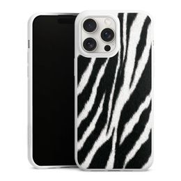 DeinDesign iPhone 15 Pro Max Handy Silikon H&uuml;lle Case wei&szlig; Handyh&uuml;lle Fur Muster Zebra Silikon Case
