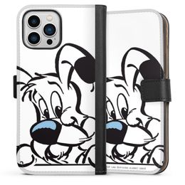 DeinDesign iPhone 13 Pro Max Handy Klapph&uuml;lle Handyh&uuml;lle aus Kunst Leder schwarz Flip Case Idefix Official Licensed Product Comic Sideflip mit langer Lasche