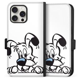 DeinDesign iPhone 15 Pro Max Handy Klapph&uuml;lle Handyh&uuml;lle aus Kunst Leder schwarz Flip Case Idefix Official Licensed Product Comic Sideflip mit Lasche