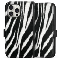 DeinDesign iPhone 15 Pro Max Handy Klapph&uuml;lle Handyh&uuml;lle aus Kunst Leder schwarz Flip Case Fur Muster Zebra Sideflip mit Lasche
