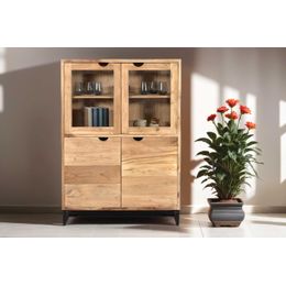 Highboard Akazienholz massiv natur Hochschrank 100 x 35 x 140 cm SUKHOTHAI