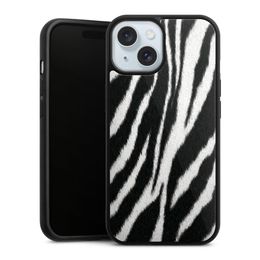 DeinDesign iPhone 15 Handy Gallery Case Handyh&uuml;lle 9H Geh&auml;rtetes Glas R&uuml;ckseite H&uuml;lle Fur Muster Zebra Gallery Case