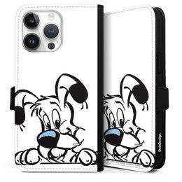 DeinDesign iPhone 14 Pro Max Handy Klapph&uuml;lle Handyh&uuml;lle aus Kunst Leder schwarz Flip Case Idefix Official Licensed Product Comic Sideflip mit Lasche