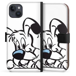 DeinDesign iPhone 14 Plus Handy Klapph&uuml;lle Handyh&uuml;lle aus Kunst Leder schwarz Flip Case Idefix Official Licensed Product Comic Sideflip mit langer Lasche