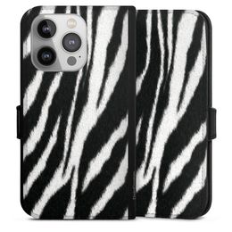 DeinDesign iPhone 14 Pro Handy Klapph&uuml;lle Handyh&uuml;lle aus Kunst Leder schwarz Flip Case Fur Muster Zebra Sideflip mit langer Lasche