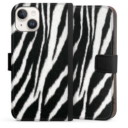 DeinDesign iPhone 14 Handy Klapph&uuml;lle Handyh&uuml;lle aus Kunst Leder schwarz Flip Case Fur Muster Zebra Sideflip mit Lasche