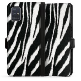 DeinDesign Galaxy A51 Handy Klapph&uuml;lle Handyh&uuml;lle aus Kunst Leder schwarz Flip Case Fur Muster Zebra Sideflip mit Lasche