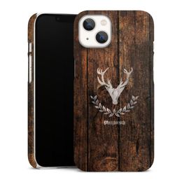 DeinDesign iPhone 13 Handy Premium Case Smartphone Handyh&uuml;lle Schutzh&uuml;lle matt Wooden Look Deer Wood Premium Case