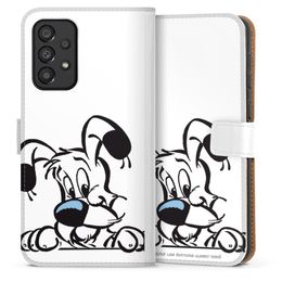 DeinDesign Galaxy A33 5G Handy Klapph&uuml;lle Handyh&uuml;lle aus Kunst Leder wei&szlig; Flip Case Official Licensed Product Comic Idefix Sideflip mit Lasche