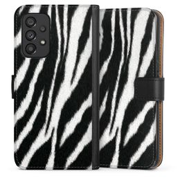 DeinDesign Galaxy A53 5G Handy Klapph&uuml;lle Handyh&uuml;lle aus Kunst Leder schwarz Flip Case Fur Muster Zebra Sideflip mit langer Lasche
