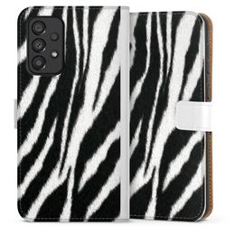 DeinDesign Galaxy A33 5G Handy Klapph&uuml;lle Handyh&uuml;lle aus Kunst Leder wei&szlig; Flip Case Fur Muster Zebra Sideflip mit Lasche
