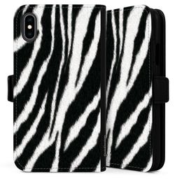 DeinDesign iPhone X Handy Klapph&uuml;lle Handyh&uuml;lle aus Kunst Leder schwarz Flip Case Fur Muster Zebra Sideflip mit langer Lasche