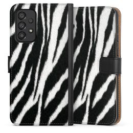 DeinDesign Galaxy A33 5G Handy Klapph&uuml;lle Handyh&uuml;lle aus Kunst Leder schwarz Flip Case Zebra Fur Muster Sideflip mit langer Lasche