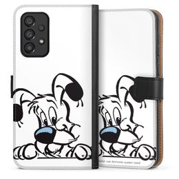 DeinDesign Galaxy A33 5G Handy Klapph&uuml;lle Handyh&uuml;lle aus Kunst Leder schwarz Flip Case Official Licensed Product Comic Idefix Sideflip mit langer Lasche
