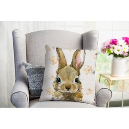 Dekokissen queence "Baran", gelb (gelb, braun, bedruckt), B:40cm L:40cm, Polyester, Dekokissen_Sitzkissen_Kissenh&uuml;llen, s&uuml;&szlig;er Hase
