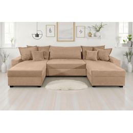 Wohnlandschaft OTTO HOME, B:313cm H:42cm T:161cmbeigebraun, 100%Polyester, Sofas, "Alexa", Wohnlandschaft,2 Ottomane,Bonnelfederkern,Schlaffunktion