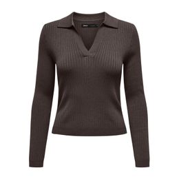 Polokragenpullover Only "ONLKAYA LS POLO PULLOVER EX KNT", Damen, Gr. XS, chocolate torte, Strick, Obermaterial: 70% Viskose, 30% Nylon, unifarben, regular fit normal, V-Ausschnitt, Pullover, Rippstrick