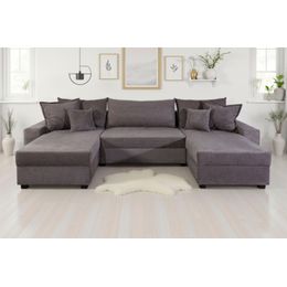 Wohnlandschaft OTTO HOME, B:313cm H:42cm T:161cmanthrazit, 100%Polyester, Sofas, "Alexa", Wohnlandschaft,2 Ottomane,Bonnelfederkern,Schlaffunktion