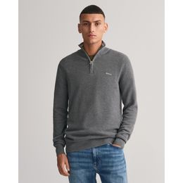 Troyer Gant "COTTON PIQUE HALF ZIP", Herren, Gr. 5XL, grau (dunkelgrau melange), Strick, Obermaterial: 100% Baumwolle, meliert, normal h&uuml;ftlang, Rippstrickb&uuml;ndchen, Pullover Troyer, mit Piqu&eacute;-Struktur