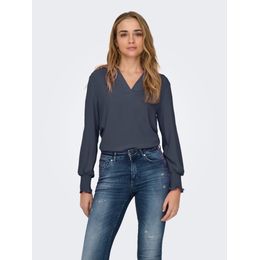 Blusenshirt Only "ONLMETTE V-NECK LS SMOCK TOP NOOS WVN", Damen, Gr. S, blau (ombre blau), Web, Obermaterial: 100% Polyester, unifarben, regular fit normal, V-Ausschnitt, gesmokt, Shirts Blusenshirt