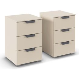 Nachtkommode Rauch "Nachttisch Nachtkonsole COSTA Set mit farblich passenden Metallgriffen", beige (champagner), griffe graumetallic, B:40cm H:61cm T:42cm, Holzwerkstoff, Sideboards, je drei ger&auml;umige Schubladen MADE IN GERMANY