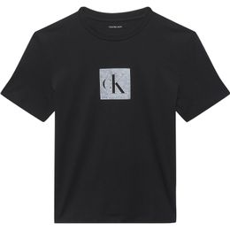 T-Shirt Calvin Klein Jeans "CLASSIC FIT MONOGRAM TEE", Damen, Gr. L (42), schwarz, Web, Obermaterial: 100% Baumwolle, unifarben, regular fit normal, Rundhals, eingesetzt abgesteppte Kante, Shirts T-Shirt, Regular fit mit Rundhalsausschnitt