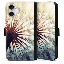 DeinDesign iPhone 16 Plus Handy Klapph&uuml;lle Handyh&uuml;lle aus Kunst Leder schwarz Flip Case Photography Dandelion Flowers Sideflip mit Lasche
