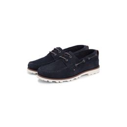 Bootsschuh Tommy Hilfiger "HILIFGER LIGHT SDE BOAT SHOE", Herren, Gr. 44, dunkelblau, Veloursleder, unifarben, Schuhe Bootsschuh, Schn&uuml;rschuh, Halbschuh mit Durchz&uuml;gen und &Ouml;sen
