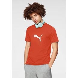 T-Shirt Puma "ESS+ LOGO LAB CAT TEE", Herren, Gr. S, rot (rotmazing), Jersey, Obermaterial: 100% Baumwolle, unifarben, regular fit normal, Rundhals, Shirts T-Shirt, sportlicher Stil, Kurzarmdesign, Rundhalsausschnitt