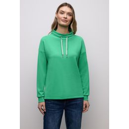 Langarmshirt Street One, Damen, Gr. 36, arcadia gr&uuml;n, Stoff, 46% Modal, 46% Polyester, 8% Elasthan, unifarben, normal normal, hoch geschlossener Ausschnitt, abgesteppt, Shirts Langarmshirt, im Silk Look