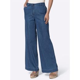 B&uuml;gelfaltenhose Heine, Damen, Gr. 50, Normalgr&ouml;&szlig;en, jeansblau, 70% Baumwolle, 30% Lyocell, Hosen
