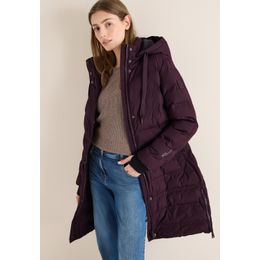 Steppmantel Cecil, Damen, Gr. XL (44), schwarz plum, Steppware, Obermaterial: 100% Polyester. Futter: 100% Polyester. Wattierung: 100% Polyester, unifarben, regular fit knielang, ohne Ausschnitt, B&uuml;ndchen, M&auml;ntel Steppmantel, mit Kapuze