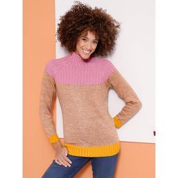 Strickpullover Classic Basics "Langarm-Pullover", Damen, Gr. 42, rosa (altrosa, ocker, gemustert), 100% Polyacryl, meliert, unifarben, Pullover Strickpullover