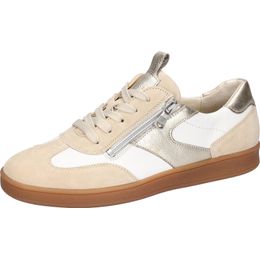 Waldl&auml;ufer Sneaker WALDL&Auml;UFER "H-DAISY", Damen, Gr. 7,5 (41), hellbeige, wei&szlig;, goldfarben, Bast, Baumwolle, Nappaleder, Nubukleder, Veloursleder, mehrfarbig, Schuhe Sneaker, Schn&uuml;rschuh, Halbschuh, Freizeitsneaker mit Rei&szlig;verschluss, H-Weite