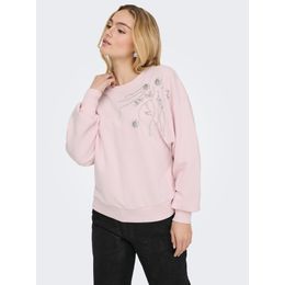 Sweatshirt Only "ONLCAMELA BROOKE GLITTER LS ONECK UB SWT", Damen, Gr. M, potpourri detail:chest deco, Sweatware, Obermaterial: 60% Baumwolle, 40% Polyester, unifarben, regular fit normal, Rundhals, Sweatshirts Sweatshirt, Baumwollmischung, regular fit, Rundhals
