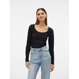 V&eacute;ro Moda Langarmshirt VERO MODA "VMLULU LS U-NECK TOP JRS GA NOOS", Damen, Gr. M, schwarz, Jersey, Obermaterial: 95% Baumwolle, 5% Elasthan, unifarben, normal, Rundhals, Shirts Langarmshirt
