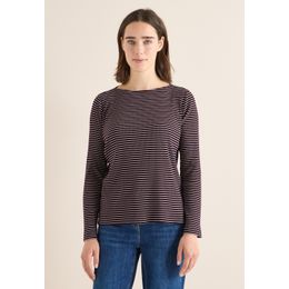 Langarmshirt Cecil, Damen, Gr. L (42), eggplant rot, Web, 95% Baumwolle, 5% Elasthan, gestreift, normal normal, U-Boot-Ausschnitt, abgesteppt, Shirts Langarmshirt, mit U-Boot-Ausschnitt