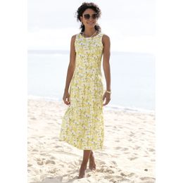Beach Time Sommerkleid BEACHTIME, Damen, Gr. 36, N-Gr, gelb, creme bedruckt, Jersey, Obermaterial: 60% Viskose, 35% Polyester, 5% Elasthan, bedruckt, gebl&uuml;mt, figurumspielend ca. Mitte Wade, Rundhals, Kleider Sommerkleid