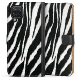 DeinDesign Galaxy A12 Handy Klapph&uuml;lle Handyh&uuml;lle aus Kunst Leder schwarz Flip Case Fur Muster Zebra Sideflip mit langer Lasche