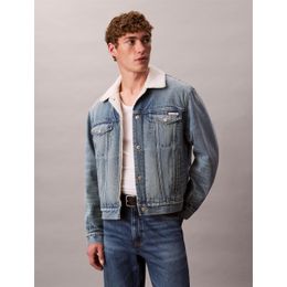 Jeansjacke Calvin Klein Jeans "90S SHERPA TRUCKER TINTED THUNDR", Damen, Gr. XXL, tinted thundra, Denim/Jeans, Obermaterial: 100% Baumwolle, unifarben, regular fit normal, Rundhals, eingesetzt angesetztes B&uuml;ndchen, Jacken Jeansjacke, Mit Rundhalsausschnitt, regular fit