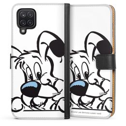 DeinDesign Galaxy A12 Handy Klapph&uuml;lle Handyh&uuml;lle aus Kunst Leder schwarz Flip Case Official Licensed Product Comic Idefix Sideflip mit langer Lasche