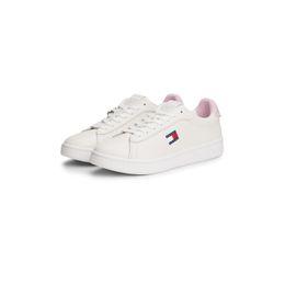 Plateausneaker Tommy Jeans "ARCHIVE '98 VALENTINES", Herren, Gr. 38, wei&szlig;, rose, Leder, Lederimitat, kontrastfarbene Details, Schuhe Plateausneaker, Freizeitschuh, Halbschuh, Schn&uuml;rschuh mit Herzchen-Anh&auml;nger
