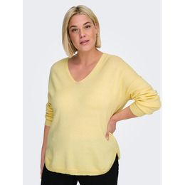 V-Ausschnitt-Pullover Only CARMAKOMA "CARMARGARETA LS PULLOVER KNT NOOS", Damen, Gr. L, sunlight detail:melange, Strick, Obermaterial: 50% Viskose, 27% Nylon, 23% Polyester, meliert, normal normal, V-Ausschnitt, Rippstrickb&uuml;ndchen, Pullover, Viskosemischung, regular fit