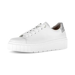 Plateausneaker Gabor "DAVOS", Herren, Gr. 38, wei&szlig;, silberfarben, Glattleder, Schuhe Plateausneaker, Freizeitschuh, Halbschuh, Schn&uuml;rschuh mit Kontrastbsatz, H-Weite