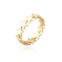 Fingerring Elli "Sterne Star Astro 925 Silber" Gr. 56, gold, Fingerringe, Damen, 56mm, ohne Stein, Silber 925 (Sterlingsilber), 5mm, Fingerring