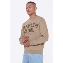 Sweater Harlem Soul, Herren, Gr. L, earth, Material: 65% Baumwolle, 35% Polyester, bestickt, regular fit normal, Rundhals, eingesetzt Rippb&uuml;ndchen, Sweatshirts Sweater, mit Frottee Lettern